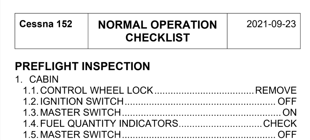 Cessna 152 Tablet Optimized Checklist PDF v1.0 - MSFS2020 Other Mod
