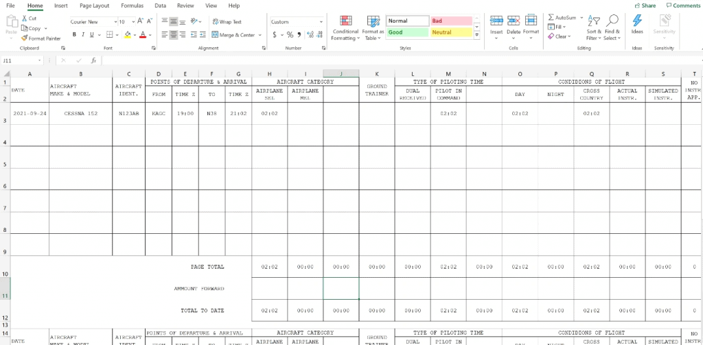 Pilot and Aircraft Logbook (Excel Format) v1.0 - MSFS2020 Other Mod