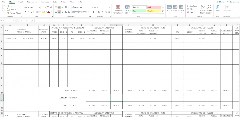 Pilot and Aircraft Logbook (Excel Format) v1.0 - MSFS2020 Other Mod